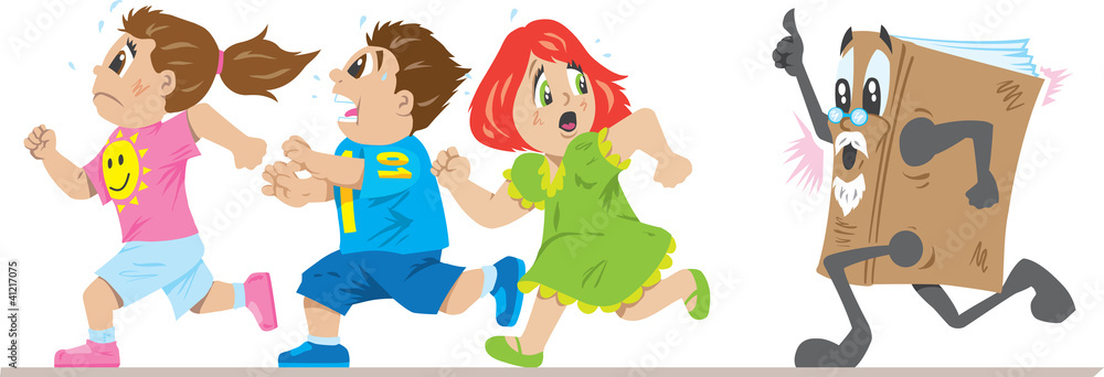 Scared Kids Running Cartoon