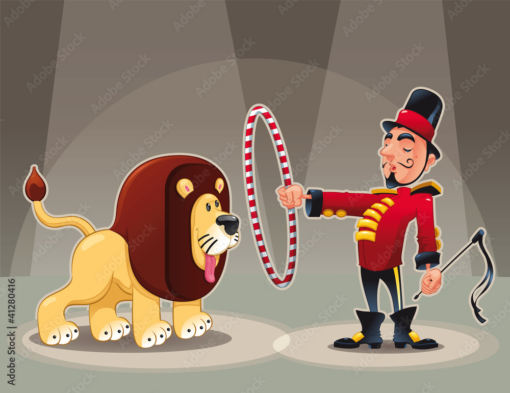 Lion Tamer with lion. Vector circus illustration. Stock Vector | Adobe ...