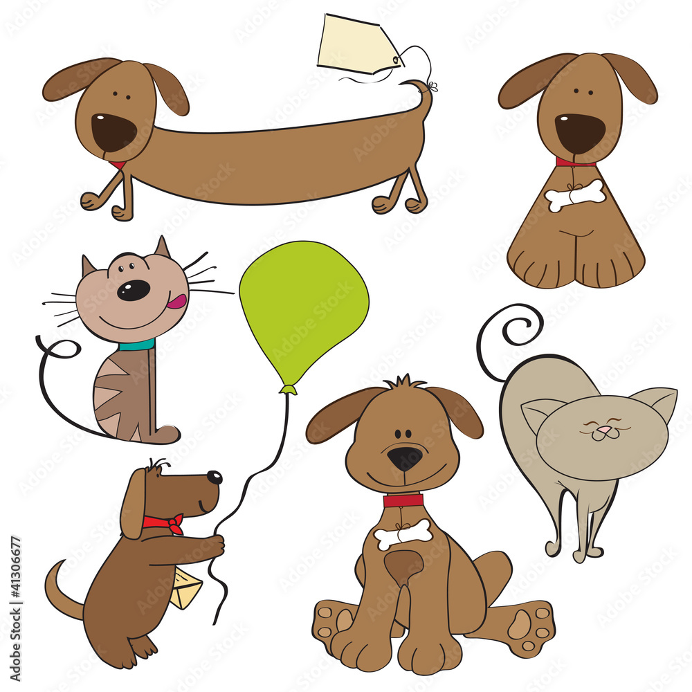 Cartoon pets collection on white background Stock Vector | Adobe Stock