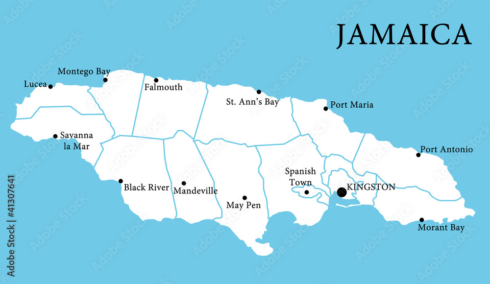 Map of Jamaica with cities Stock Illustration | Adobe Stock