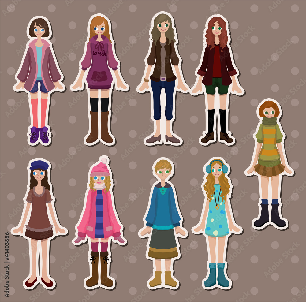 cartoon girl stickers Stock Vector | Adobe Stock