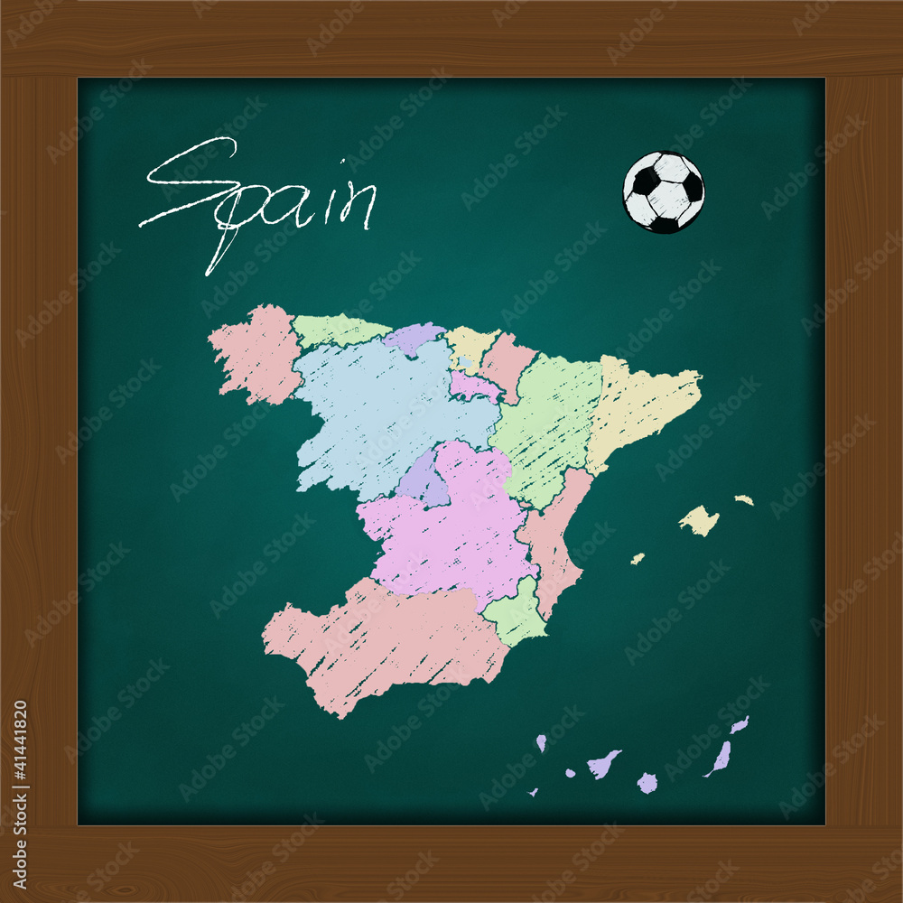 Spain map and soccer ball on high resolution green chalkboard Stock ...