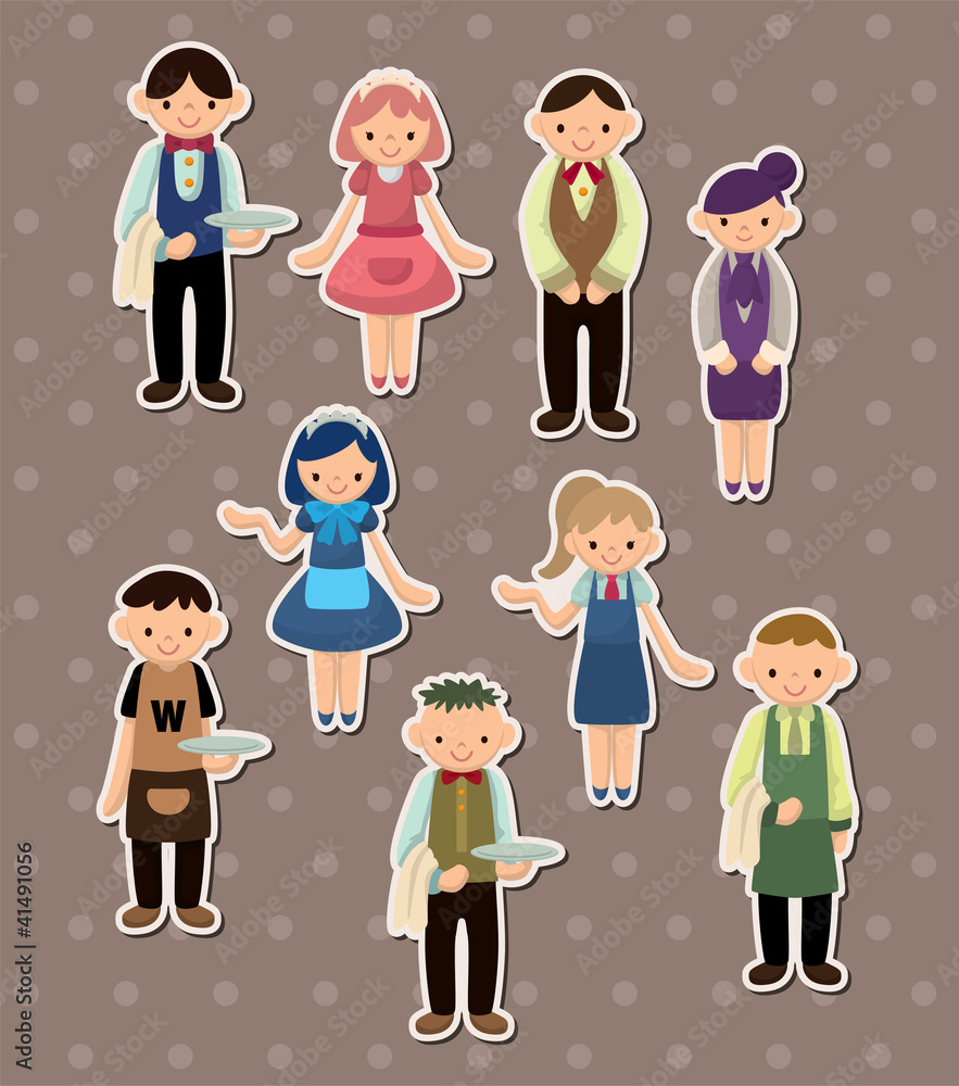 cartoon waiter and waitress stickers Stock Vector | Adobe Stock