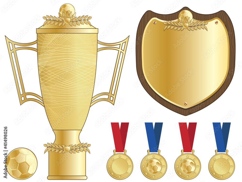 football trophy shield and emblems vector clipart gold soccer trophies ...