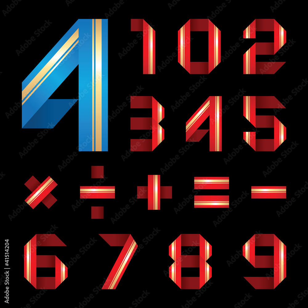 ABC font from coloured paper ribbon - set numerals Stock Vector | Adobe ...