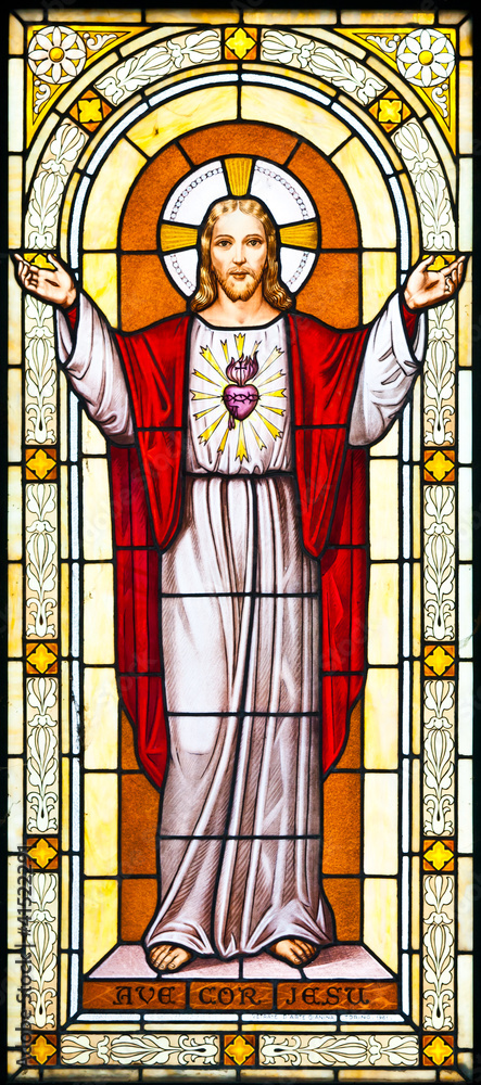 Jesus window painting in cemetery Stock Photo | Adobe Stock