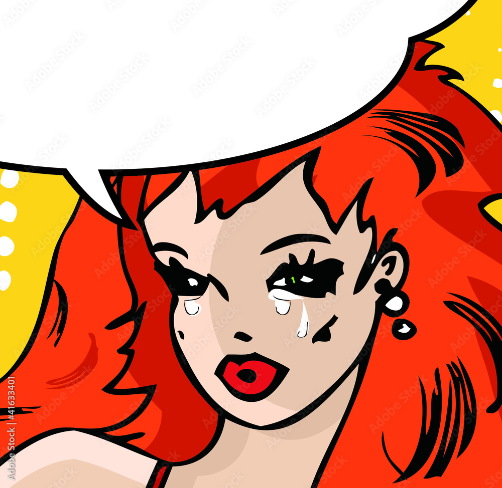 Vector illustration of a crying woman in a pop art/comic style. Stock ...