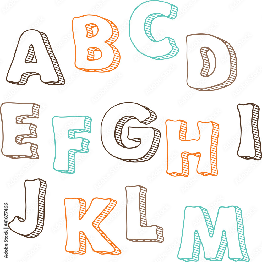 Cute hand drawn font. Vector letters set A-M Stock Vector | Adobe Stock