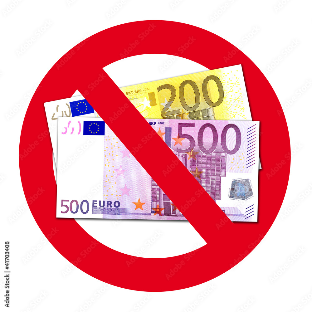 Schild Keine Annahme Von 200 Und 500 Euro Scheinen Stock Illustration