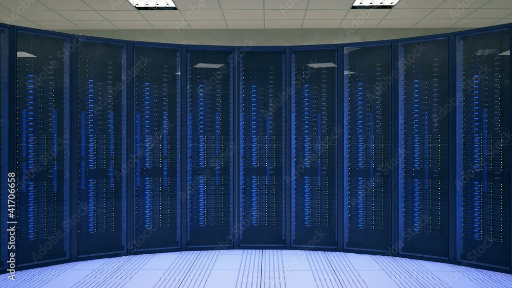 Seamlessly looping animation of rack servers in data center vídeo do ...