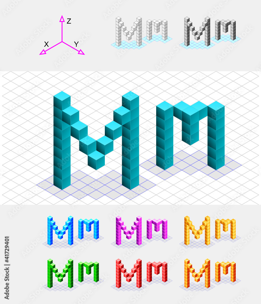 Isometric font from the cubes.Letter M. Vector Stock Vector | Adobe Stock