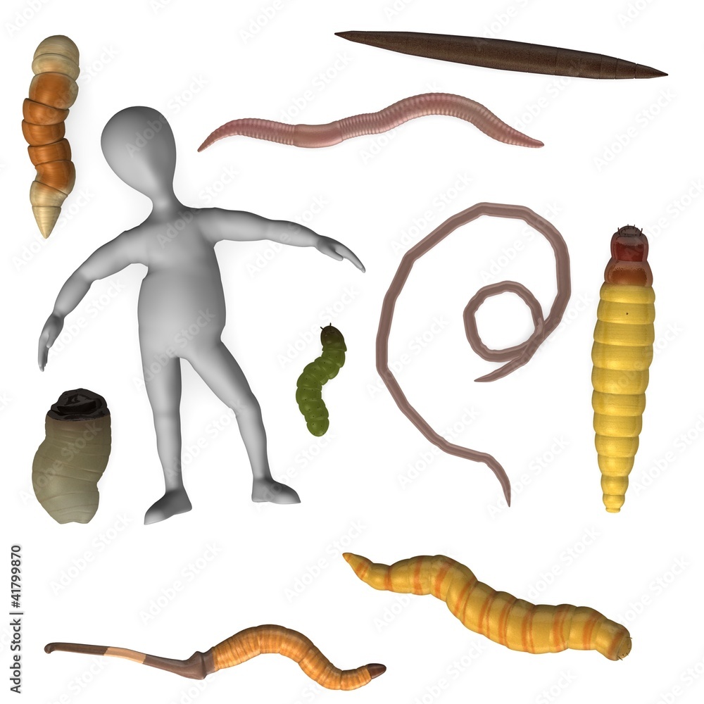 3d render of cartoon character with worm Stock Illustration | Adobe Stock