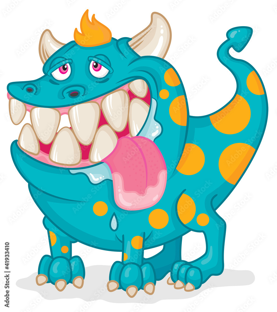 Vector cartoon of monster with teeth and tongue hanging out Stock ...