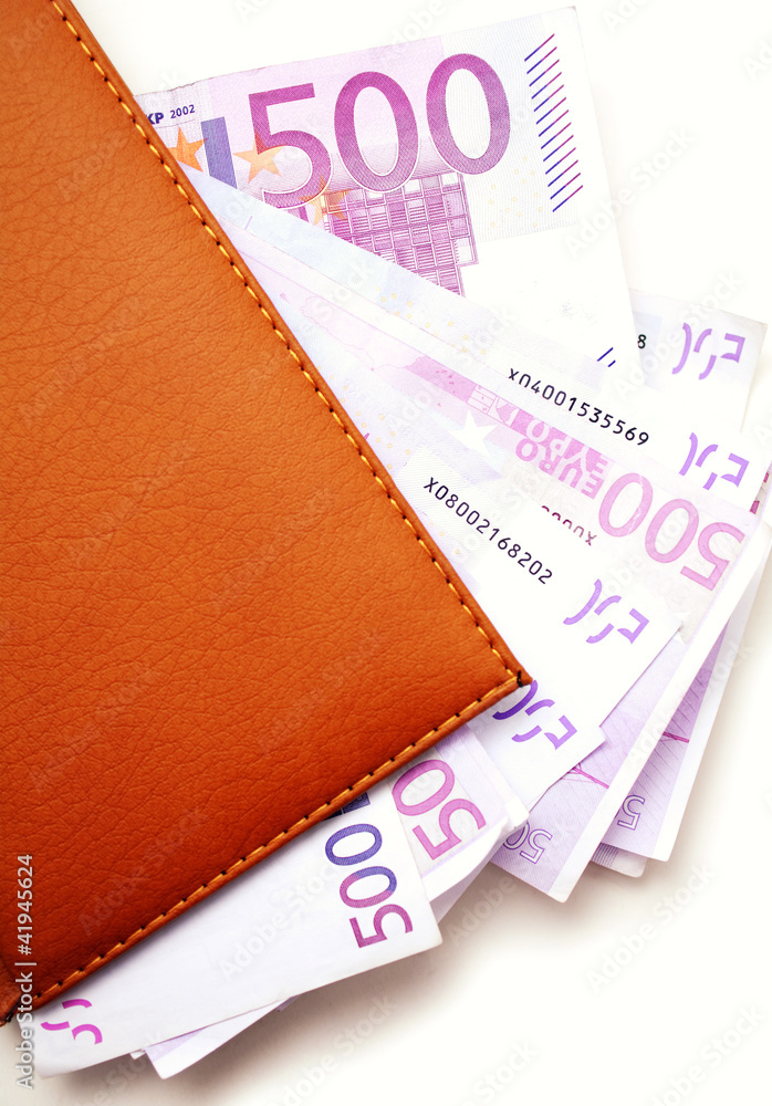 Poster euro banknotes in leather wallet – Muurposter | Europosters