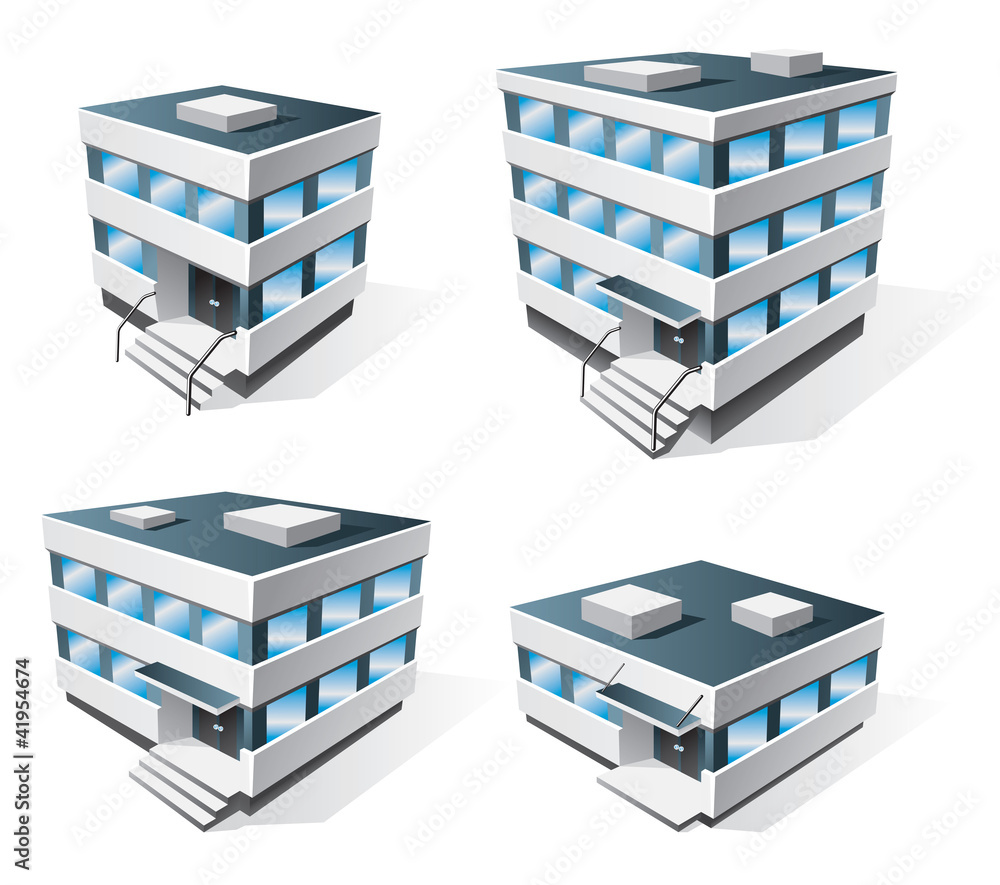 Four office buildings vector icons in cartoon style Stock Vector ...