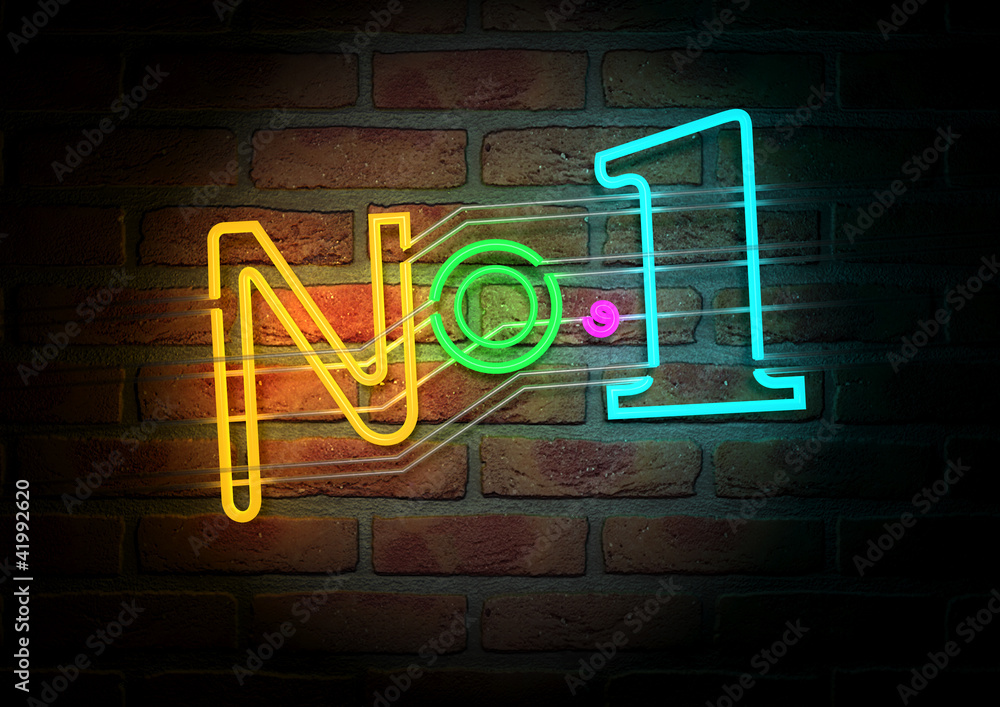 Neon Number One Sign On A Face Brick Wall Stock Photo | Adobe Stock