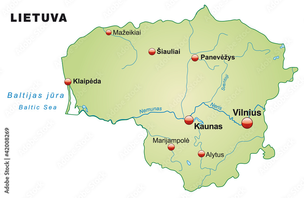 Map of Lithuania with capitals Stock Vector | Adobe Stock