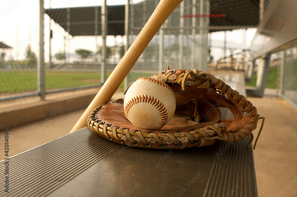 Baseball & Bat on the Bench Stock Photo | Adobe Stock