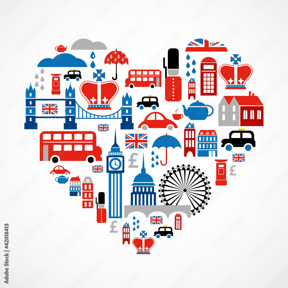 London love - heart with many vector icons Stock Vector | Adobe Stock