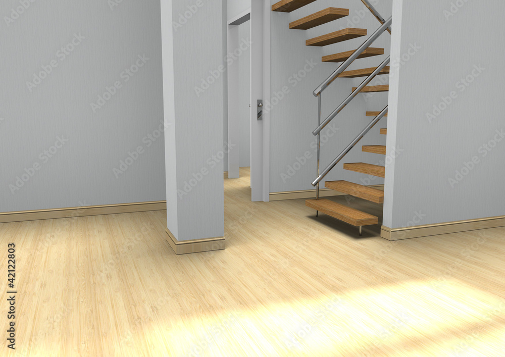 Espacio de un ambiente,cuarto vacío con escaleras. Stock Illustration ...