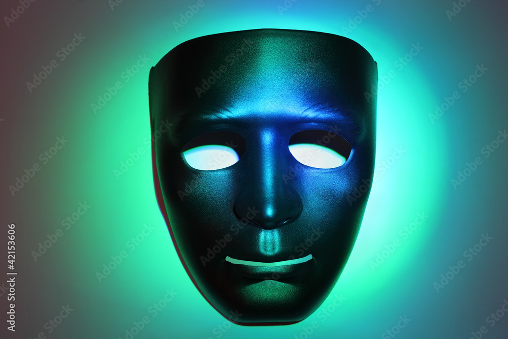 simple black smiling mask, which is green highlighted below Stock Photo ...
