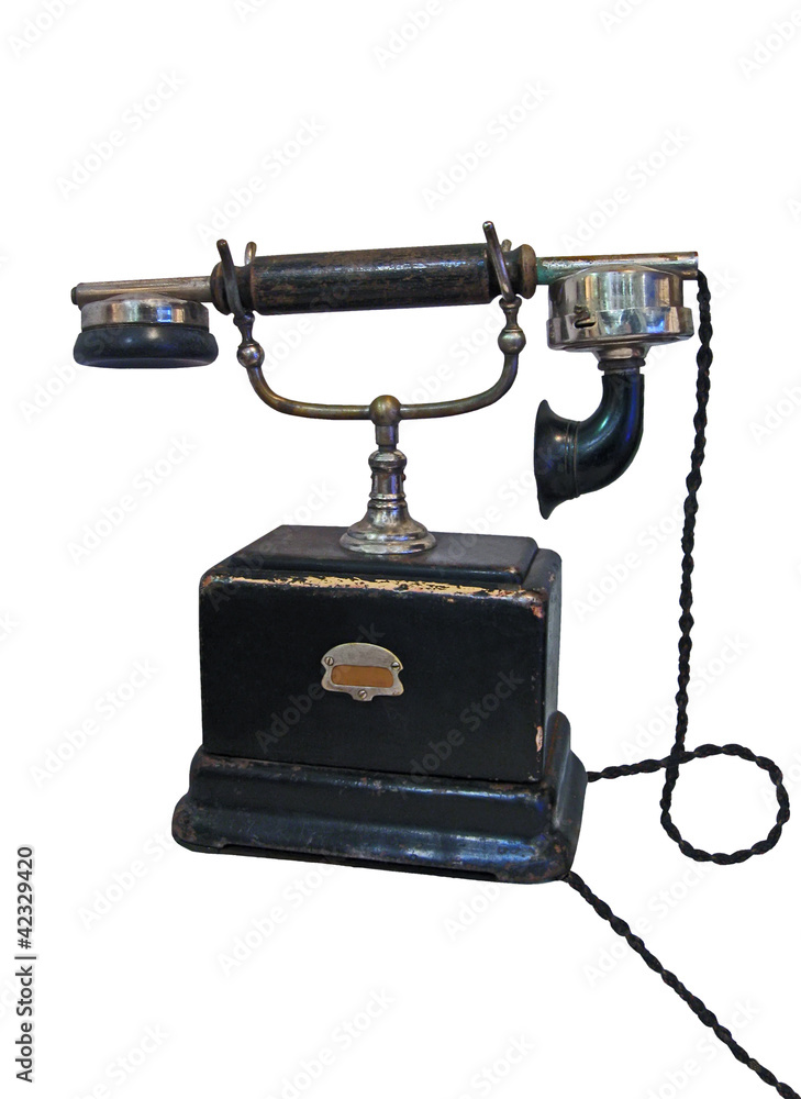 vintage retro phone with cable isolated on white background, telephone ...