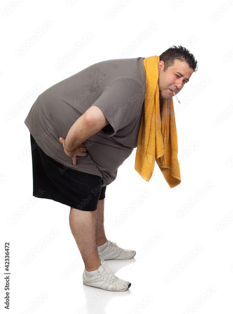 Fat man playing sport and smoking Stock Photo | Adobe Stock