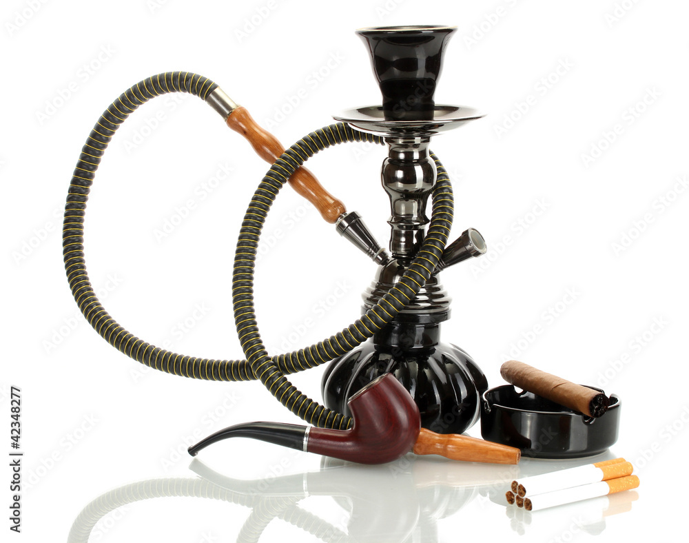 Smoking tools - a hookah, cigar, cigarette and pipe isolated Stock ...