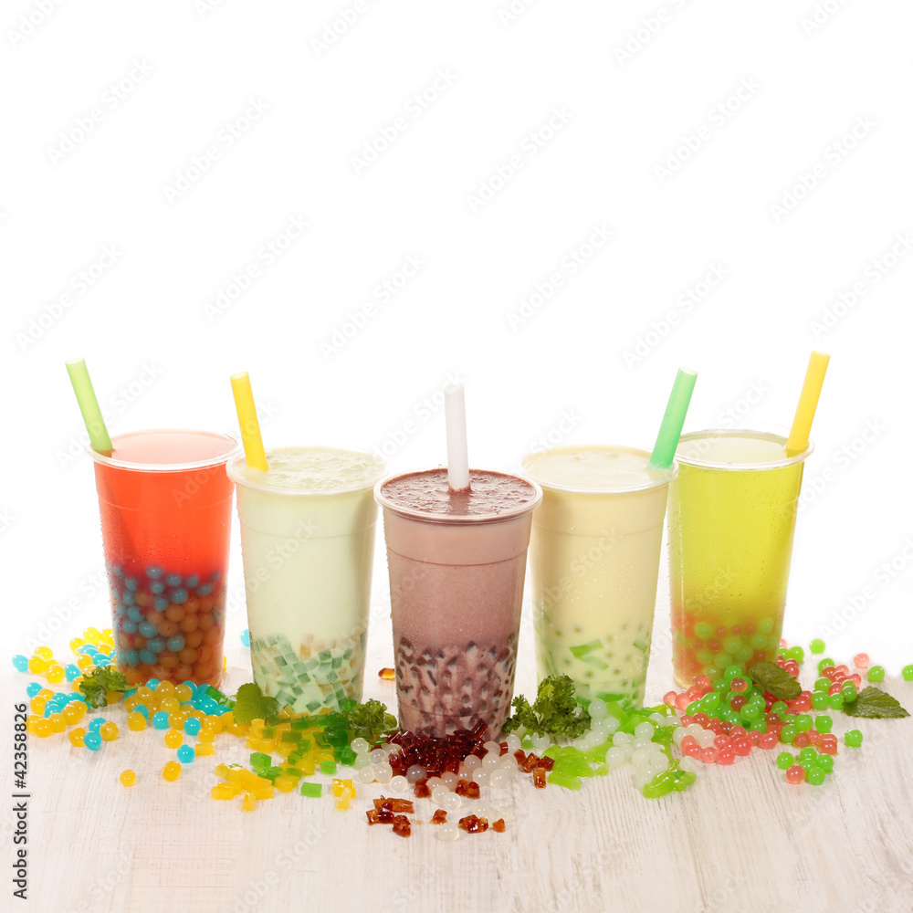 Bubble Tea verschiedene Sorten mit Bobas und Jelly Stock Photo | Adobe ...