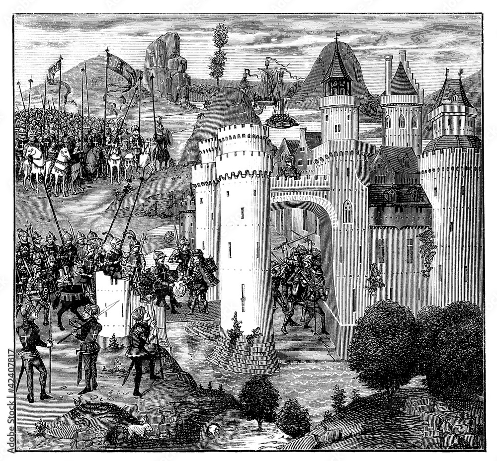 Attacking a Castle (Calais) - 14th century Stock Illustration | Adobe Stock