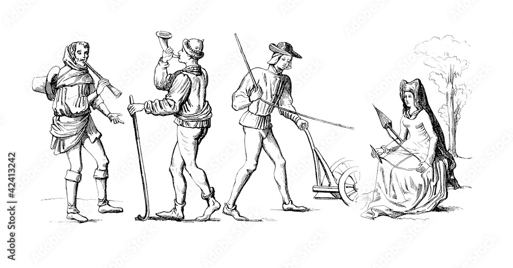 Middle-Ages : Peasants - 14th century Stock Illustration | Adobe Stock