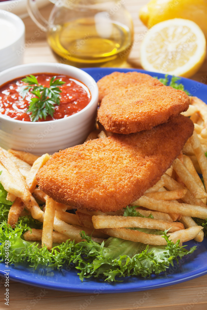 Breaded fish and french fries Stock Photo | Adobe Stock