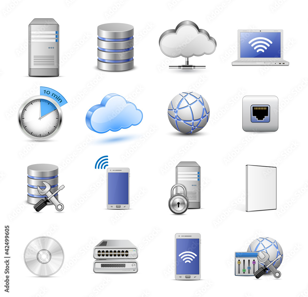 Servers, databases, network devices and cloud computing concept Stock ...
