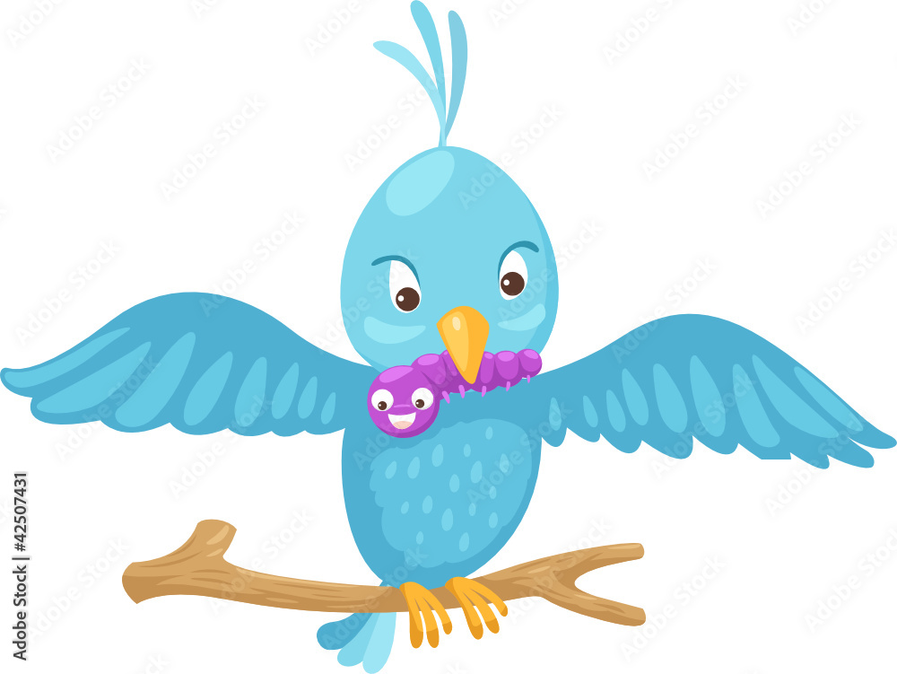 Cartoon Blue Bird On Branch