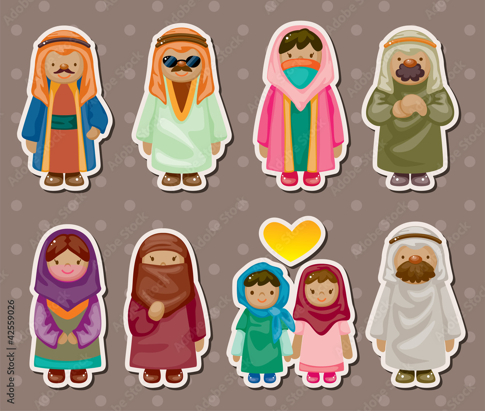 cartoon Arabian people stickers Stock Vector | Adobe Stock