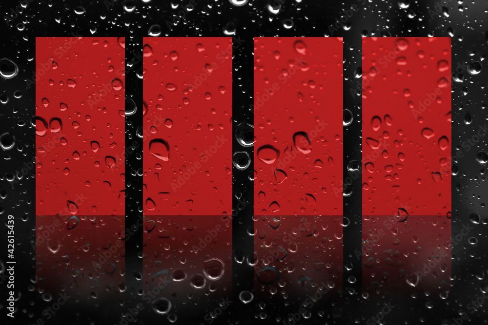 Artwork red label on rain drop abstract black background Stock Photo ...