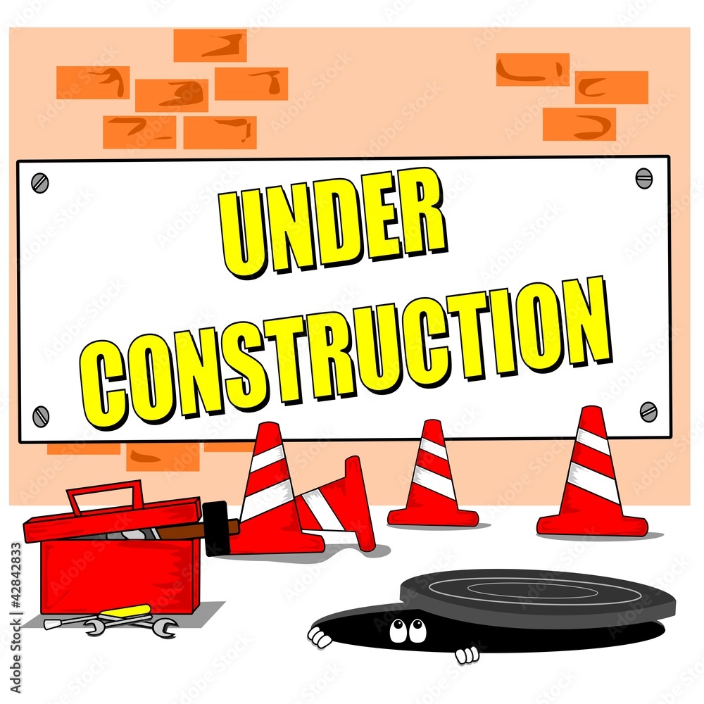 A cartoon building site with under construction sign Stock Vector ...