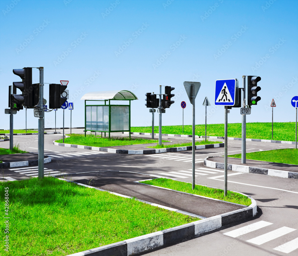 street intersection and road signs Stock Photo | Adobe Stock