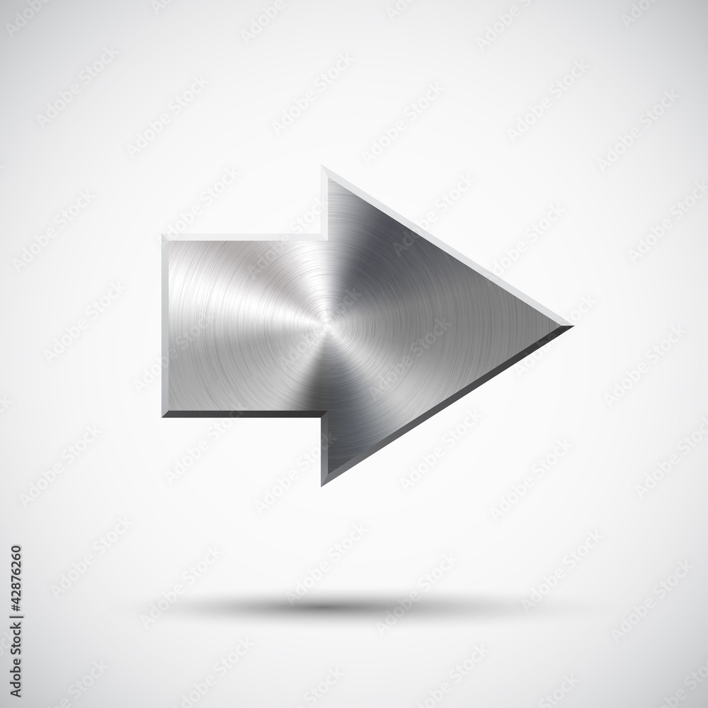 Right arrow sign with metal texture, light background and shadow Stock ...