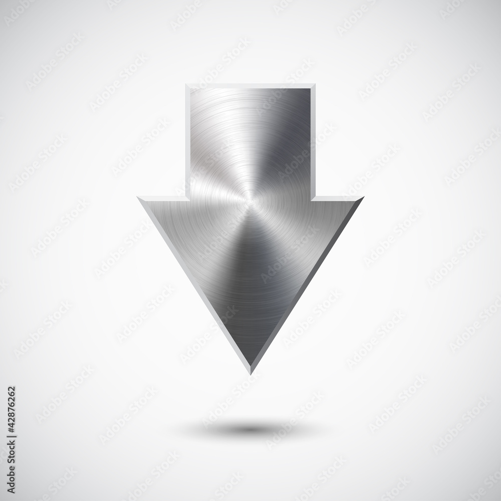 Down arrow sign with metal texture, light background and shadow Stock ...