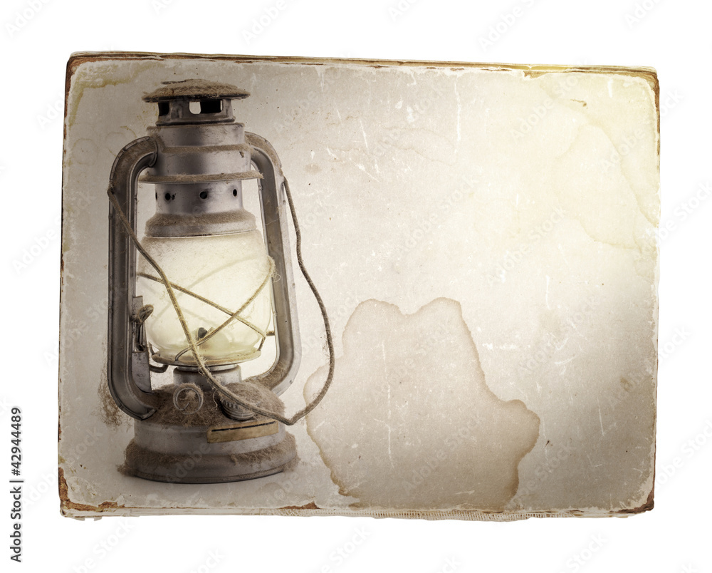 Oil lamp. Old paper texture background with clipping paths Stock Photo ...