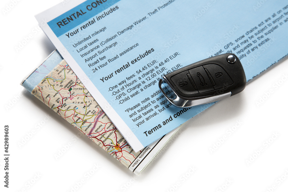 Road map and car key on white Stock Photo | Adobe Stock