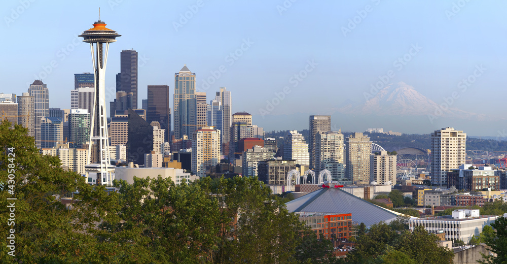 Seattle skyline and Mt. Rainier. Stock Photo | Adobe Stock