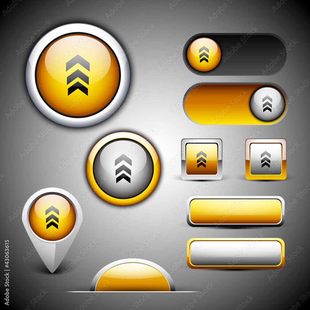 Abstract 3D glossy icon sets in yellow color with grey color com Stock ...