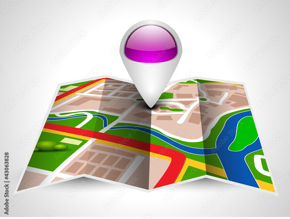 Navigation map or route map with pointer on grey background. EPS Stock ...