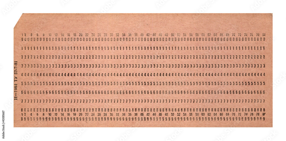 vintage punched card isolated on white background, retro technology ...