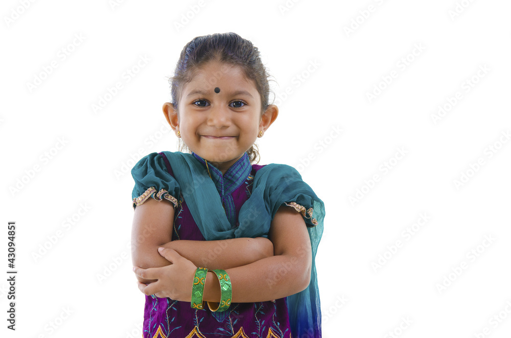 Cute little Indian girl, isolated white background Stock Photo | Adobe ...