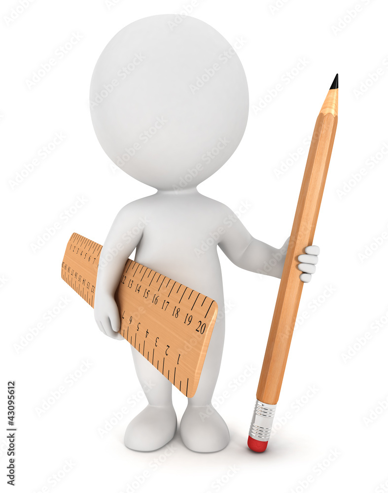 3d white people with pencil and ruler Stock Photo | Adobe Stock