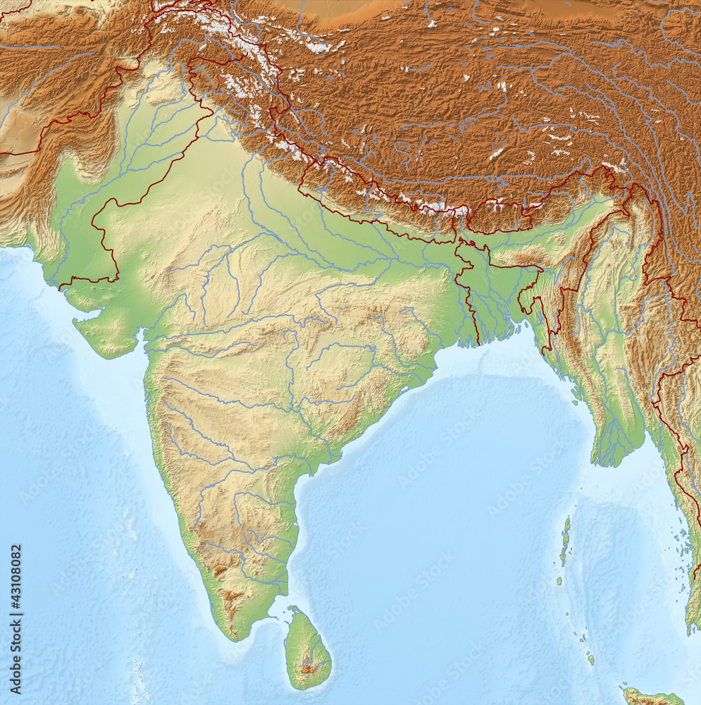 Relief map of india Stock Illustration | Adobe Stock