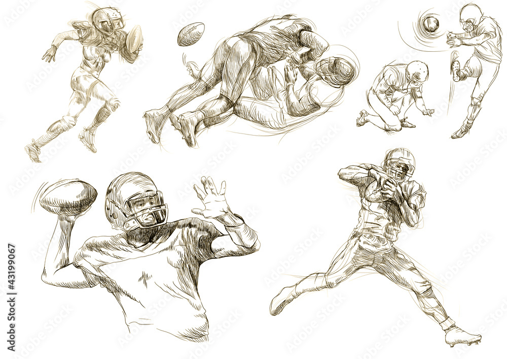 american football players collection (original sharp sketches) Stock ...
